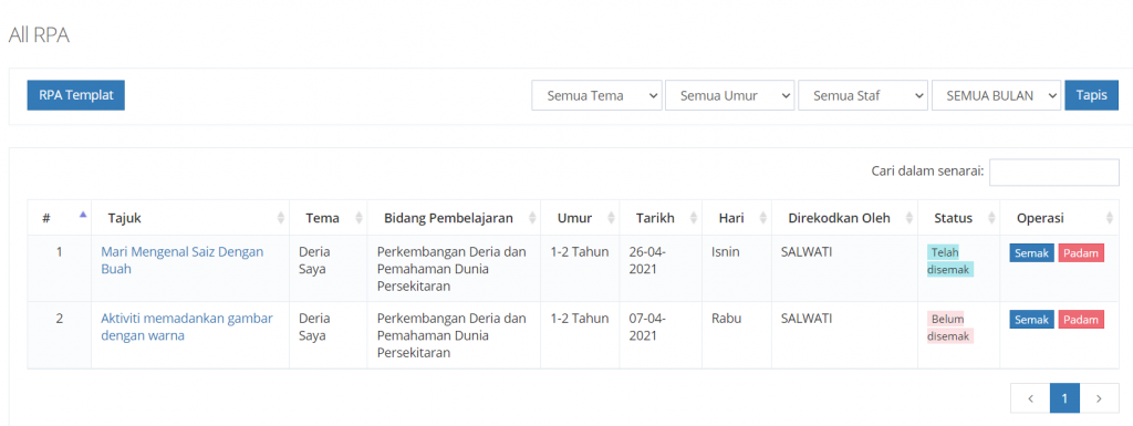 Modul RPA untuk Taska | SMAP