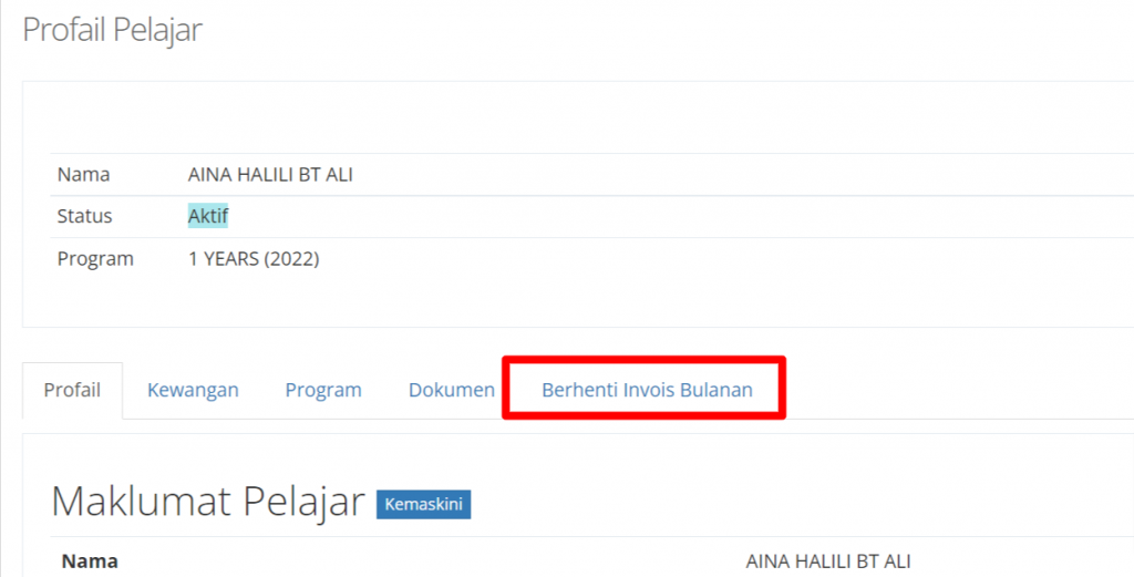 Berhenti Sementara Keluarkan Invois Bulanan | SMAP