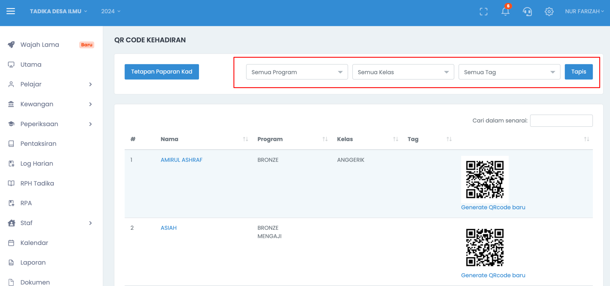 Modul Kehadiran Pelajar dan Kod QR | SMAP