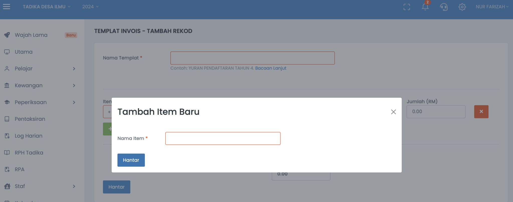 Penggunaan Templat Invois | SMAP