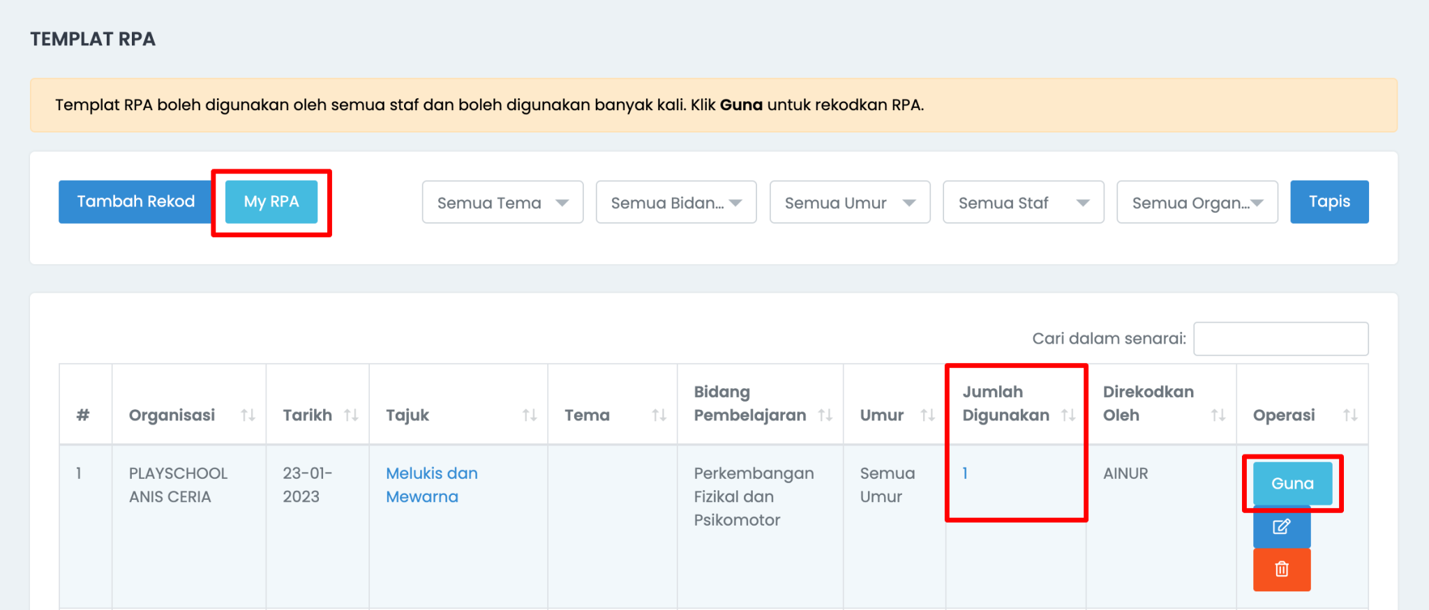 Modul RPA untuk Taska | SMAP